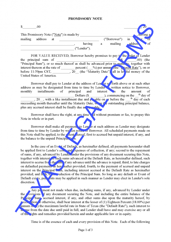 Promissory Note (Self-Amortizing) - Texas Legal Forms by David Goodhart ...