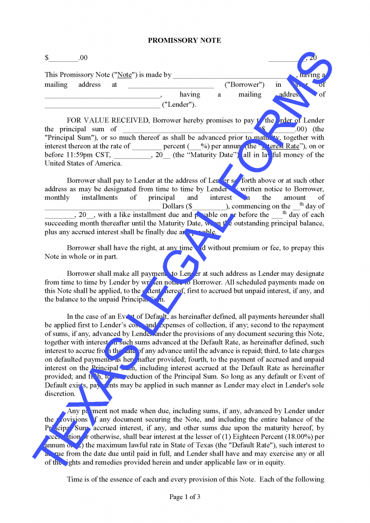 Promissory Note (Self-Amortizing) - Texas Legal Forms by David Goodhart ...