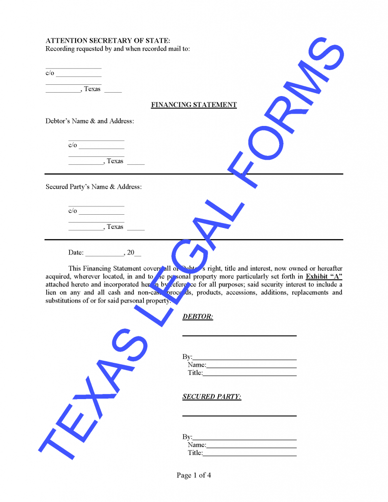 UCC-1 Financing Statement - Texas Legal Forms by David Goodhart, PLLC UCC-1 Financing Statement - Texas Legal Forms by David Goodhart, PLLC