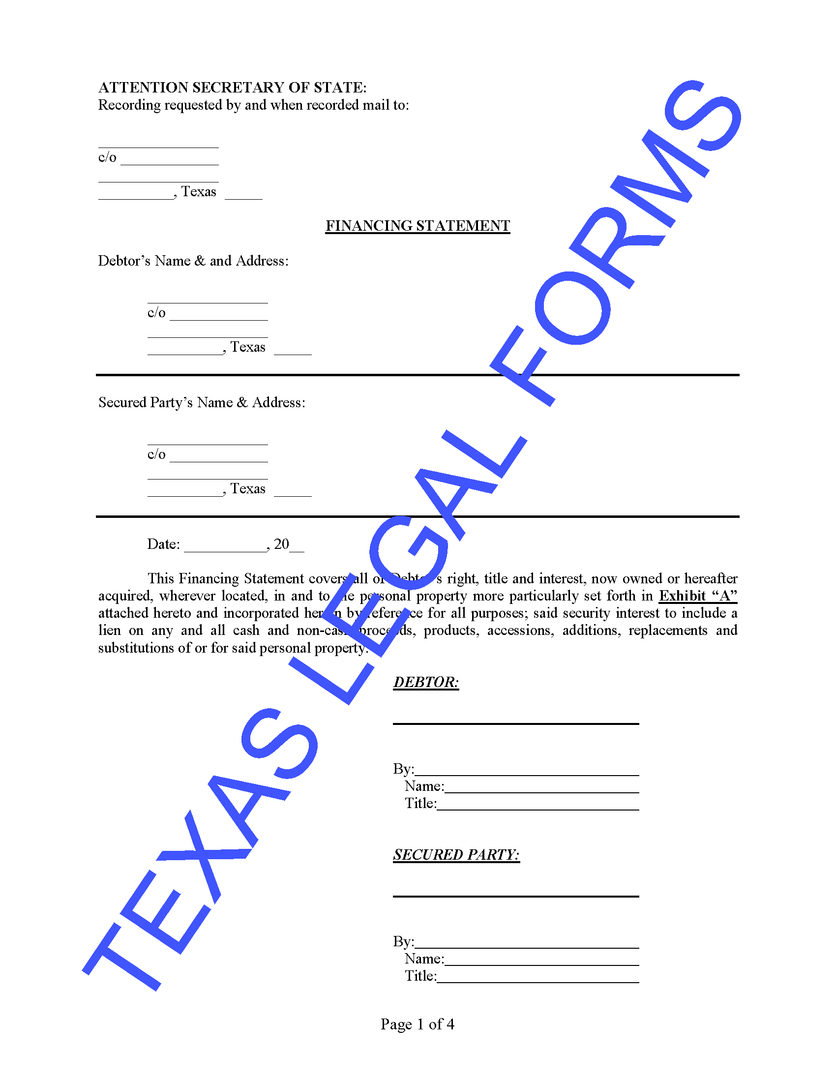 UCC-1 Financing Statement - Texas Legal Forms by David Goodhart, PLLC
