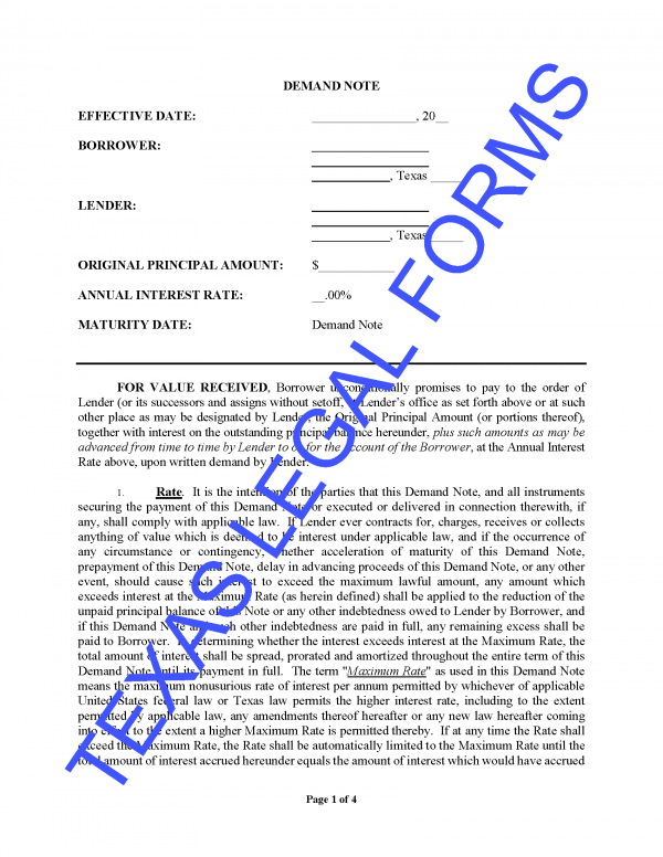 Demand Note - Texas Legal Forms by David Goodhart, PLLC