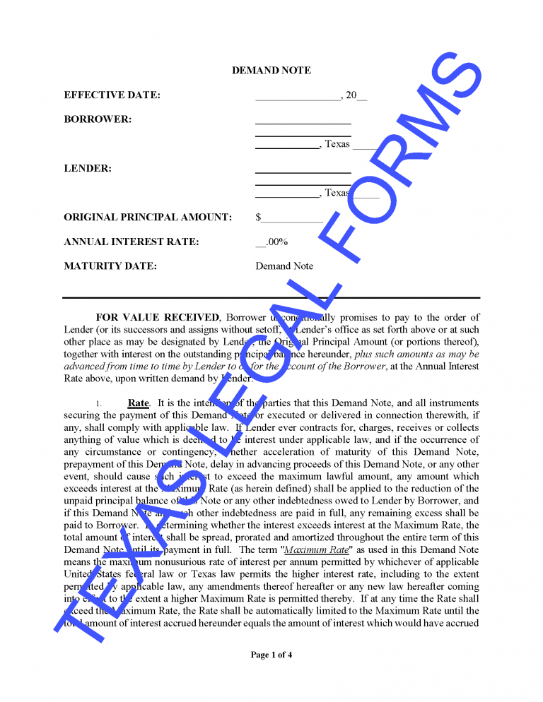 Demand Note - Texas Legal Forms by David Goodhart, PLLC