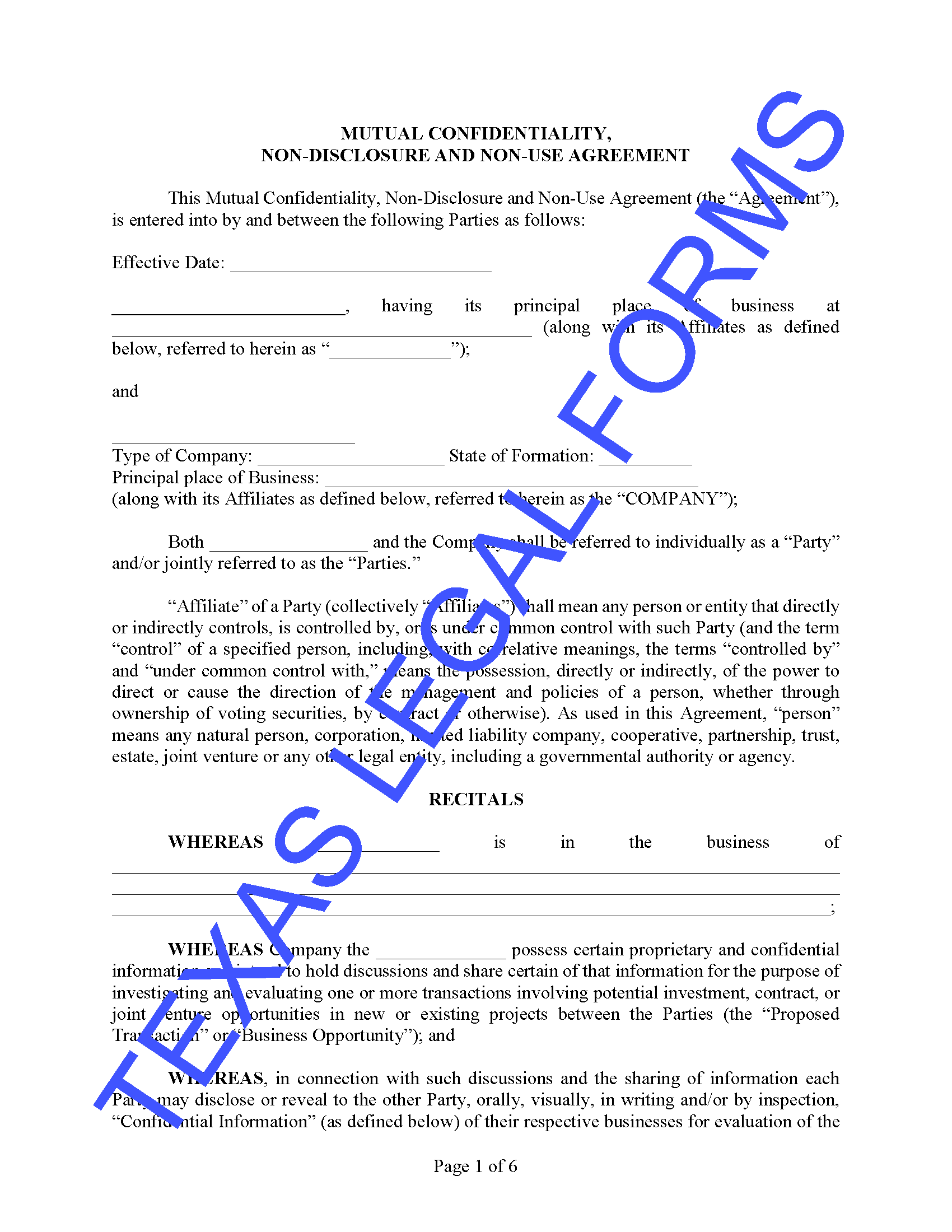 Non-Disclosure Agreement (Technology-Related) - Texas Legal Forms by ...