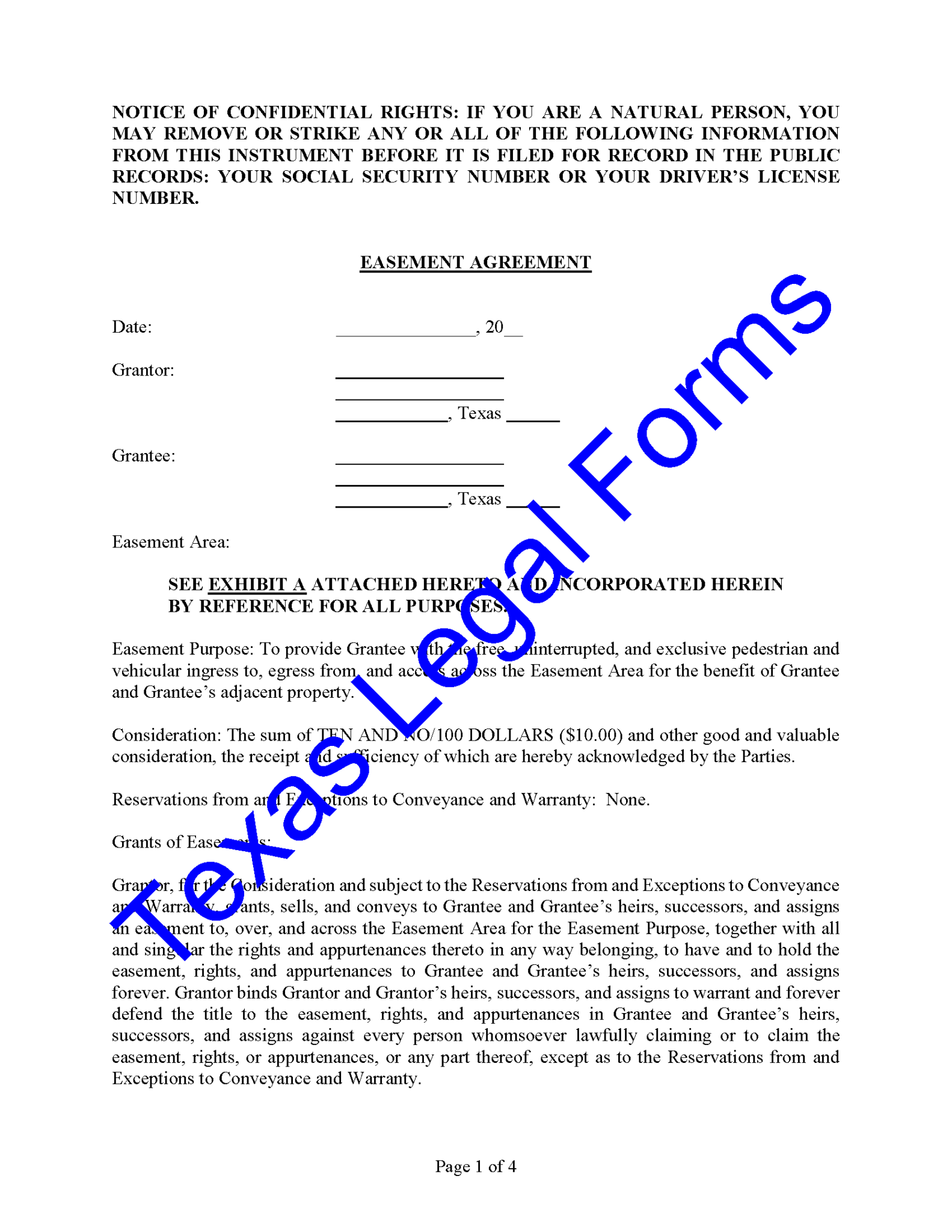 Easement Agreement - Texas Legal Forms by David Goodhart, PLLC